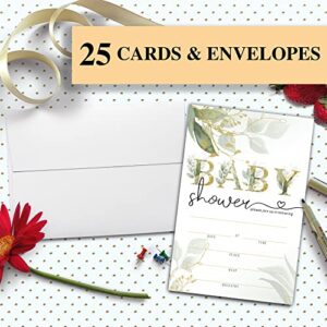 Nopoben Baby Shower Invitations and Envelopes, Greenery Baby Shower Invitations, Watercolor Greenery Baby Shower Gender Reveal Party Supplies 25 Cards With Envelopes -(013bbyaoqing)