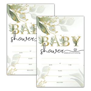 nopoben baby shower invitations and envelopes, greenery baby shower invitations, watercolor greenery baby shower gender reveal party supplies 25 cards with envelopes -(013bbyaoqing)