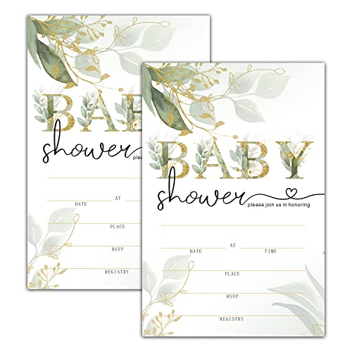 Nopoben Baby Shower Invitations and Envelopes, Greenery Baby Shower Invitations, Watercolor Greenery Baby Shower Gender Reveal Party Supplies 25 Cards With Envelopes -(013bbyaoqing)