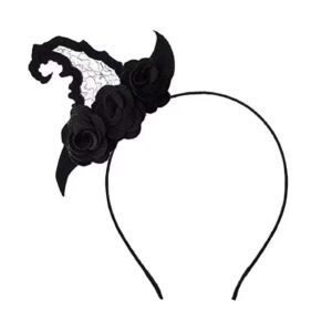 soochat halloween witch hat headband, witch hat with flower hair hoop for halloween costume dress up party supplies