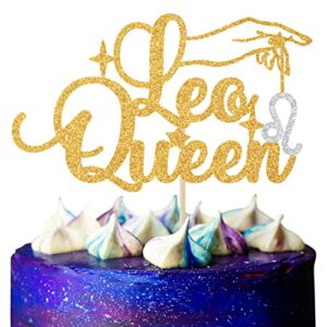 leo queen cake topper, big leo energy/leo season cake decor in july august, 12 zodiac constellation leo birthday party decoration supplies for women, gold glitter