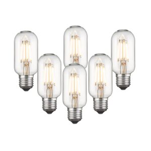 emliviar vintage t45 led edison bulbs 6 packs, antique tubular bulbs 6w 2700k warm white, e26 base 60 watt equivalent 700 lumens clear glass, t45-led