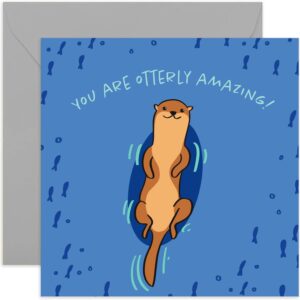 old english co. happy birthday you are otterly amazing card - square cute animal otter card | suitable for men & women | blank inside & envelope included