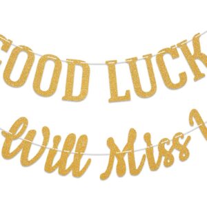 Good Luck We Will Miss You Banner - Retirement Party Decorations, Graduation Going Away Party Decor, Farewell Party Decorations, Office Work Party Supply Gold Glitter