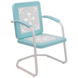 northlight 35" square outdoor retro tulip steel armchair, blue and white