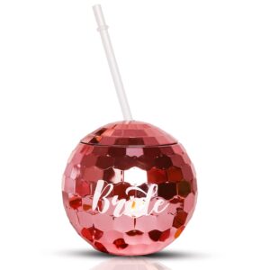 team bride bachelorette party cups | bride tribe pink disco ball cups with straws | pack of 1- bridesmaid cups for bridal party | bridesmaids proposal gifts | bridal shower pink disco ball cup