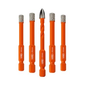 bgtec dry diamond drill bits set-4pcs 1/4" tile drill bit with quick change hex shank and 1pc 1/4" carbide drill for granite marble porcelain ceramic