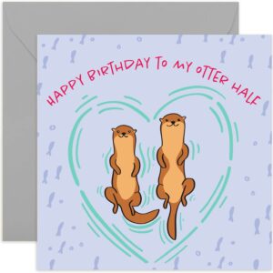 old english co. happy birthday to my otter half card - square cute animal otter card | suitable for men & women | blank inside & envelope included