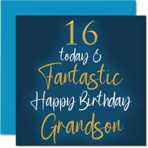 stuff4 fantastic 16th birthday cards for grandson - 16 today & fantastic - happy birthday card for grandson from grandma grandpa grandparents, 5.7 x 5.7 inch birthday greeting cards gift