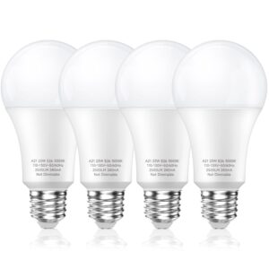 ledera 150 watt led bulb, energy saving 23w warm white bulb 3000k, 2500 lumens a21 led bulb 150w-200w, no-flikcer e26 medium base for home office mall factory, non-dimmable, 4pack