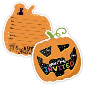 haizct 15 pack halloween pumpkin shaped fill-in invitations,fall,halloween,monster,costume partyor thanksgiving party invitation cards with envelopes for kids or adults birthday(yxk045)