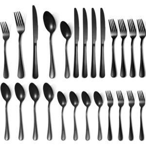 lazycorner 20 pcs black silverware set for 4, mirror polished flatware set stainless steel fork knife spoon, food grade eating utensils sets, reusable silverwear cutlery set, dishwasher safe