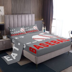 baseball bed sheet set boys ball sports theme sheets set full size for kids teens ultra soft baseball games lover sheets with deep pocket fitted sheet gray bed set room decor