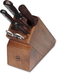 victorinox pro knife block set - includes paring knife, utility knife, bread knife & more - knife block with knives for home essentials - rosewood handles, 7-piece set