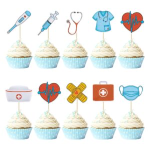 gyufise 36pcs nurse cupcake toppers nursing school graduation cupcake picks for medical rn nurse grad themed birthday party cake decorations supplies