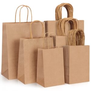 moretoes 75pcs paper bags, (8-10-12inch) assorted sizes brown paper bags with handles gift bags bulk, kraft paper bags for small business bags, shopping bags, retail bags, party bags, favor bags