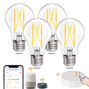 orein smart led edison light bulb with remote control wifi a19 vintage light bulbs e26 base 800lm, 8w 60w equiv tunable 2700k-6500k filament bulbs work with alexa/google/aidot app 4pack+1romote…