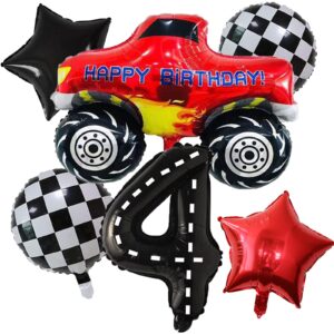 race car foil balloons party supplies monster truck balloon decorations number 4 balloons 40 inch for boys 4th birthday baby shower car theme party decorations (monster truck 4th birthday)