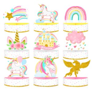 nicrohome 9pcs unicorn party decorations, rainbow unicorn honeycomb centerpiece, unicorn birthday decorations for girls, baby shower, fairy unicorn theme party table toppers