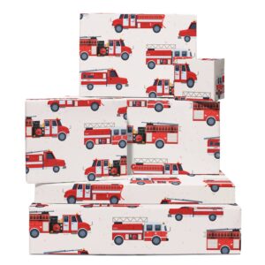 central 23 wrapping paper for boys - 6 sheets of fun birthday gift wrap - fire engine - truck - kids wrapping paper - comes with cute stickers - recyclable christmas wrapping paper - red white