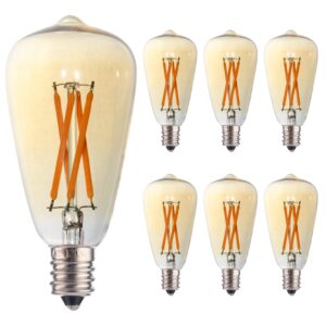 fannis 6pcs st38 edison small bulb 4w equivalent to 25w-40w e12 base vintage amber glass led warm yellow 2200k bulb for chandeliers fans candelabras outdoor st38 string lights