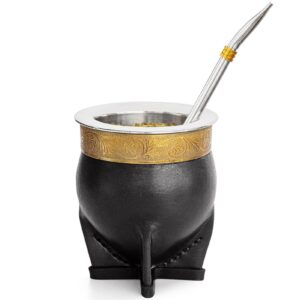 304 stainless steel argentina yerba mate cup with straw tea gourd mug one bombilla mate (straw) a cleaning brush (black)