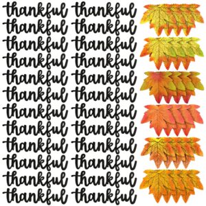 48 pcs thanksgiving wood cutout cards sign maple leaf placemats set 24 rustic place cards sign 24 artificial maple leaves fall wedding decor thanksgiving table decor for autumn home dinner decorations