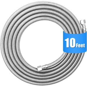 refrigerator water line - 10 ft premium stainless steel braided ice maker water hose,food grade pex inner tube fridge water line with 1/4" fittings for refrigerator ice maker