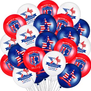 60 pieces veterans balloons white red and blue balloon latex happy day printed american flag thank you party supplies favor for memorial usa patriotic party, blue,white,red