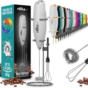 elitapro ultra-high speed milk frother - double whisk handheld foam maker - 2-in-1 drink mixer - detachable egg beater - frother wand for matcha, coffee, latte, cappuccino, hot chocolate (gray)