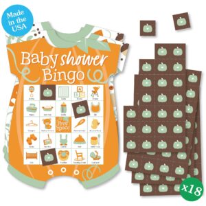 big dot of happiness little pumpkin baby shower decorations, fall baby shower games, picture bingo cards and markers, fall baby shower shaped bingo game - set of 18