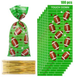 evermarket 100 pcs football goodie bags football party favors treat bags cellophane gift bags candy bags with 100 twist ties for football theme baby shower birthday decors sports event party supplies