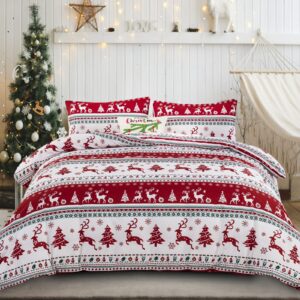 dobuyly christmas duvet cover set queen reversible christmas tree reindeer boho bedding set 3 pieces soft microfiber comforter cover for bedroom decor