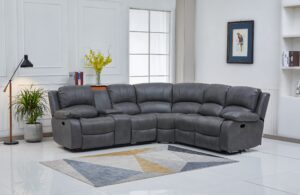 betsy furniture bonded leather sectional in multiple colors, sectional with 3 reclining seats, console (grey, left console sectional)