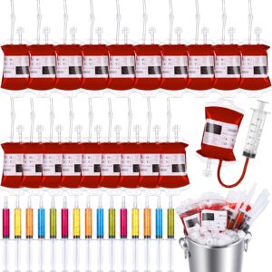 jerify 36 pcs blood bag set 20 pcs iv bags pouches 15 pack jelly syringes and injection syringe for halloween gag gift graduation zombie vampire, reusable party cups container