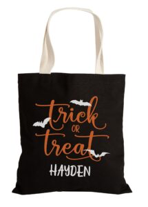 personalization universe trick or treat personalized halloween treat bag for kids - 100% cotton halloween tote bag - perfect for trick or treating, halloween candy, toy - machine washable, 13"w x 14"h