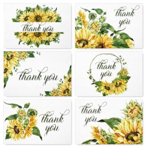 anydesign sunflower thank you cards bulk 30 pack thank you notes with matching seal stickers white envelopes floral greeting cards for wedding baby shower bridal birthday party, 4 x 6 inch