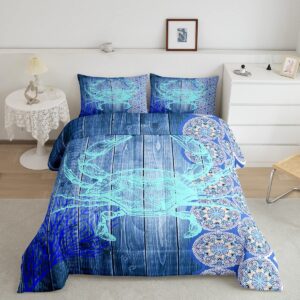 erosebridal crab print bedding king ocean themed comforter boho mandala duvet insert blue coral quilted duvet 3pcs sea wildlife down alternative comforter with 2 pillowcase blue bedroom comforter set