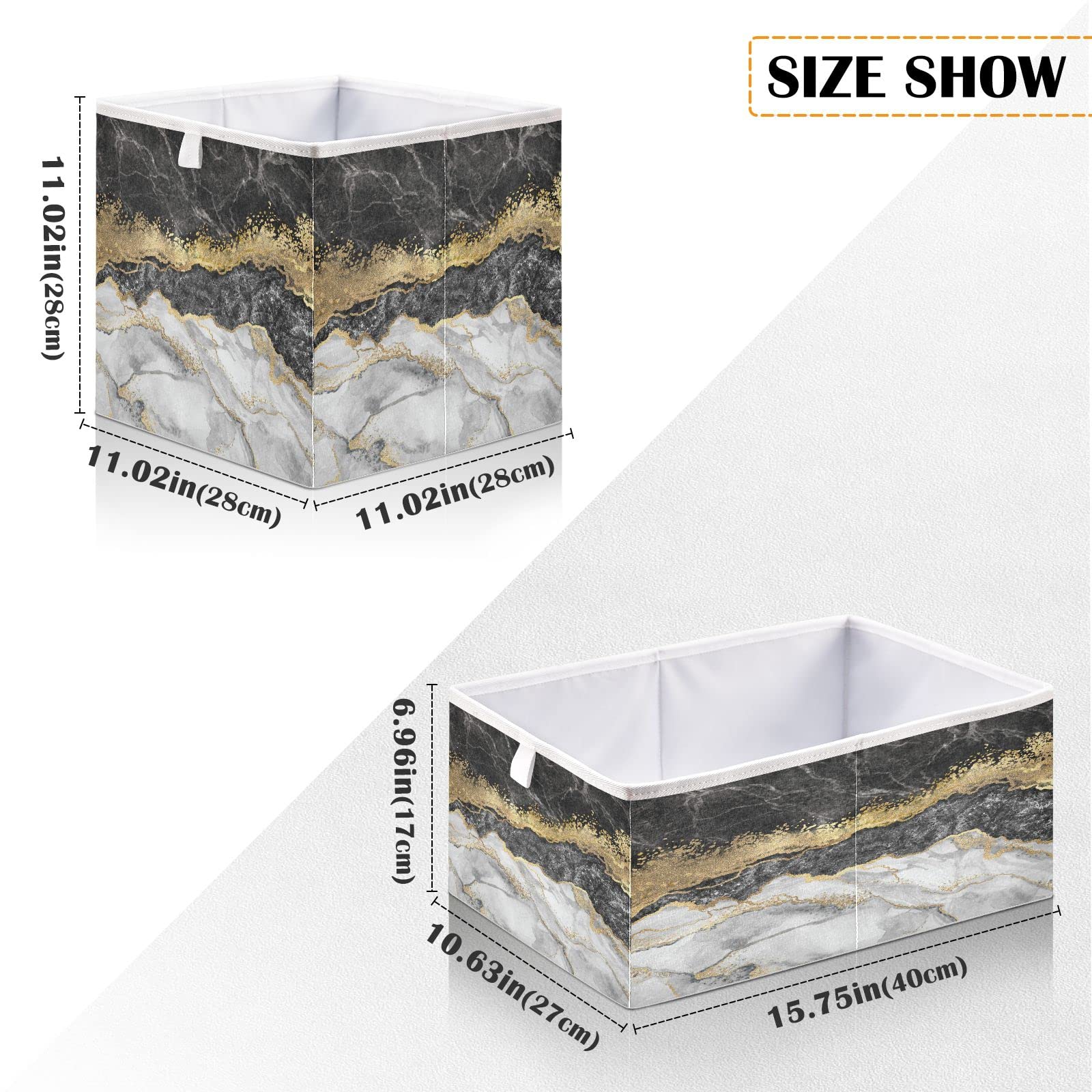 Gold Black Marble Closet Organizers Storage Cubes Storage Bins Shelf Baskets Containers for Home Kids Room Toys Office,Rectangle