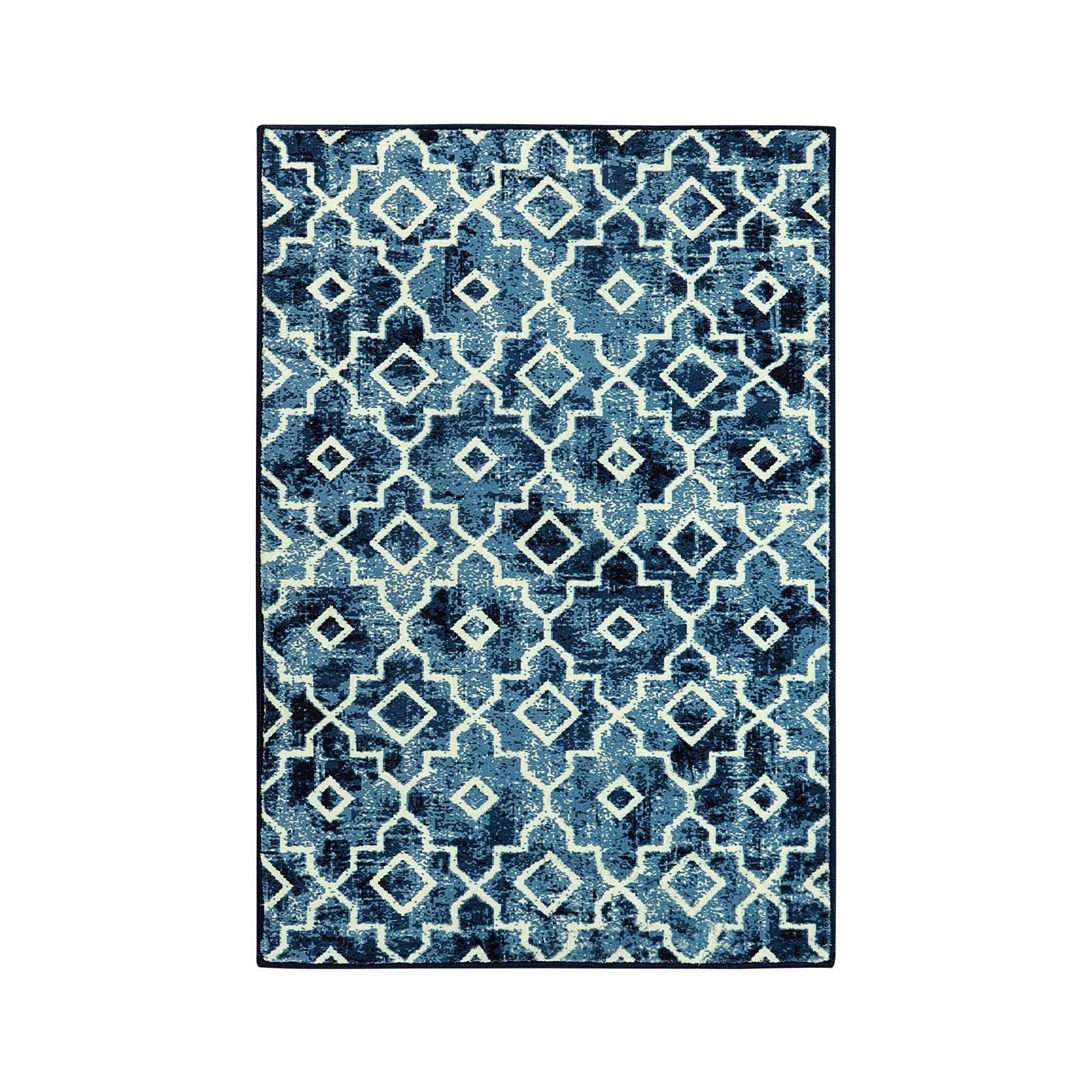 Moynesa Washable Moroccan Area Rug - 2x3 Small Blue Kitchen Bath Rug, Soft Non-Slip Low-Pile Modern Geometric Door Mat Indoor Throw Carpet for Home Dorm Bedside Entryway