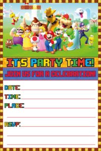 25x classic video game birthday invitations – fill-in happy birthday party invitations for kids, 6x4 inches, postcard style