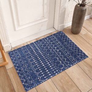 amida indoor door mat 2'x3' non-slip floor mats entryway rug,boho geometric washable dirt trapper flat woven area rug for inside outside entry/patio/garage/kitchen/laundry/shoes mat,dark blue