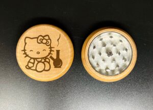 2 inch 2 piece laser engraved wood herb spice coffee custom crusher (kitty cartoon hello)