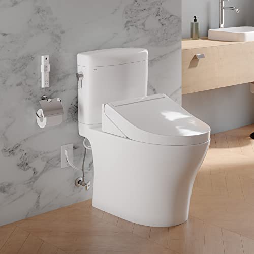 Aquia IV Cube 2-Piece 1.28 GPF Single Flush Elongated ADA Comfort Height Toilet in Cotton White C5 Washlet Seat Included