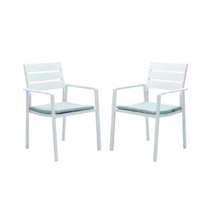 lebenliebe patio dining chairs set of 2 outdoor stackable dining chair aluminum frame outdoor armchairs with wide seats for backyard garden,white frame