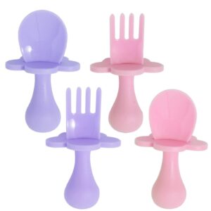 grabease baby spoons baby led weaning supplies toddler forks baby feeding, bpa-free & phthalate-free for baby & toddler, 2 sets, blush and lavender