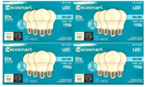 led technology ecosmart 60w equivalent daylight a19 energy star, dimmable led light bulb (16 pack)