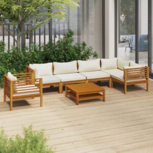 famirosa 7 piece patio lounge set with cream cushion solid acacia wood - 174.82 lbs