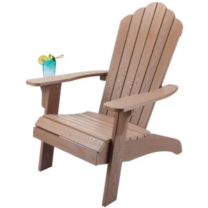 homehua oversized adirondack chair weather resistant,plastic adirondack chair with cup holder, comfortable easy to assemble & maintain, outdoor chair for patio, backyard deck, fire pit (wood color)