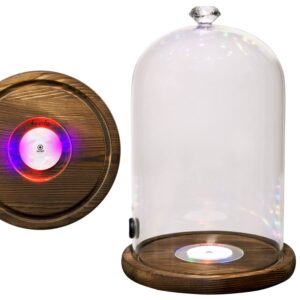 smoking gun accessory led lights glass dome 9" x 5.7" lid wooden base - glass smoke infuser cover lid for cocktail smoker - dome for cold smoke, smoking cloche for drinks